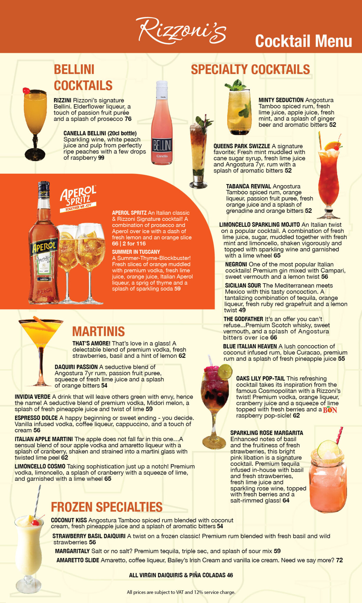 Rizzonis - Cocktail Menu - Rizzoni Italiano